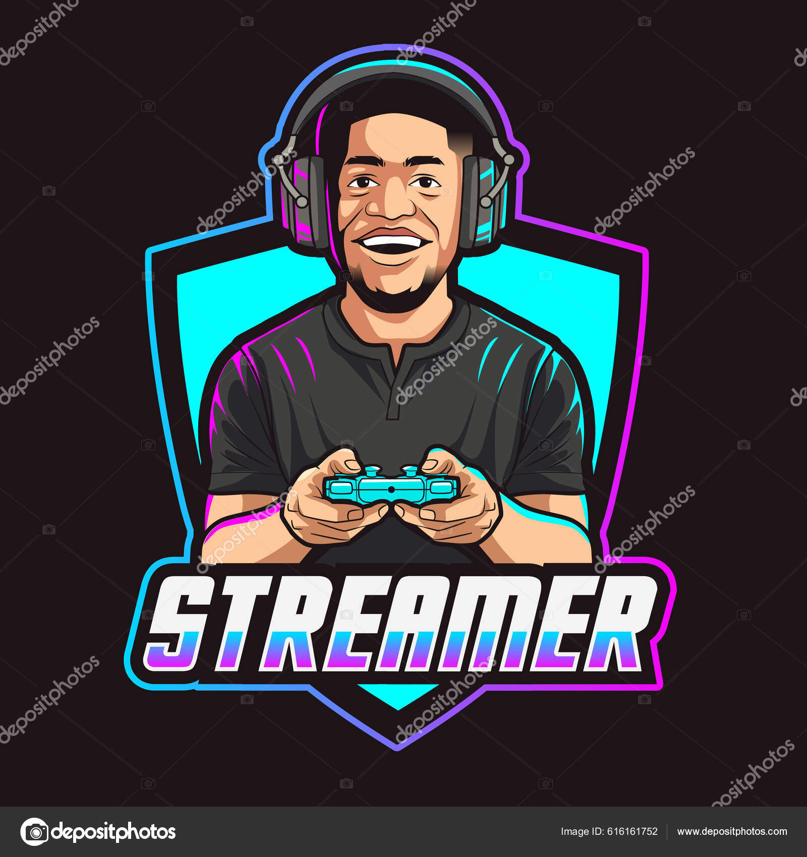 Gamer Streamer Mascot Logo Vector Illustration Stock Vector by ...