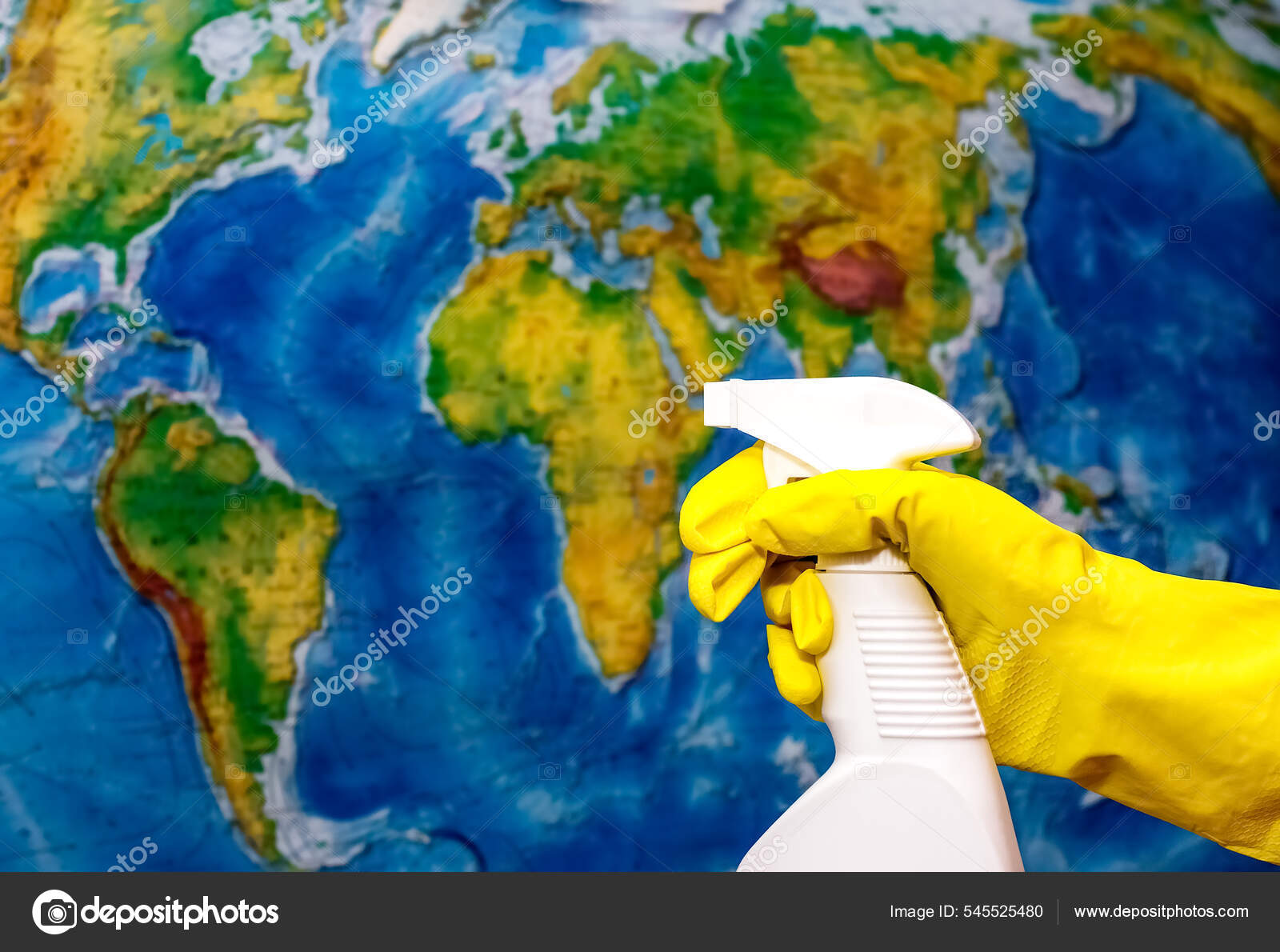 Hand Sanitazer Spray Cleans Earth Map Defocus Metaphor Saving ...