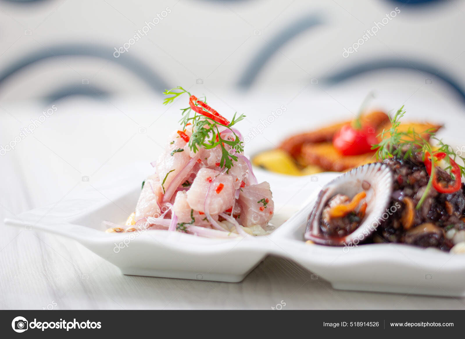 Duo Peruvian Ceviche Black Shells Classic Fish Ceviche — Stock Photo ...
