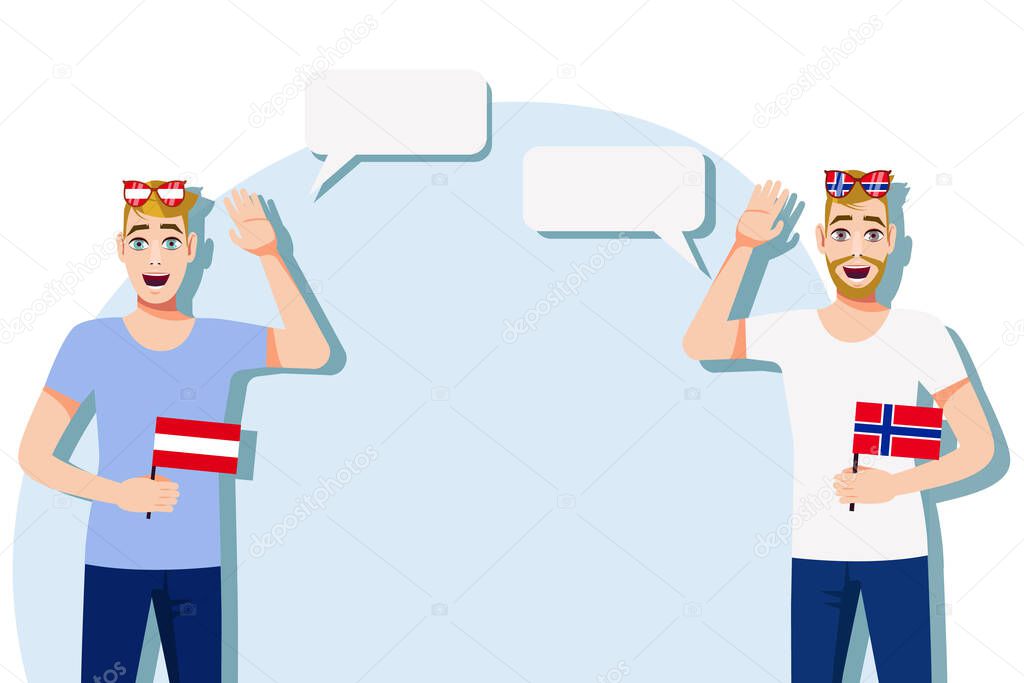 Hombres con banderas de Austria y Noruega. Antecedentes del texto ...