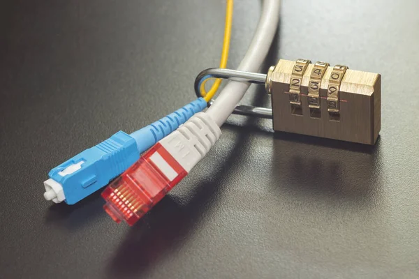 combination lock Locked net connections optical and LAN - Stock Image ...