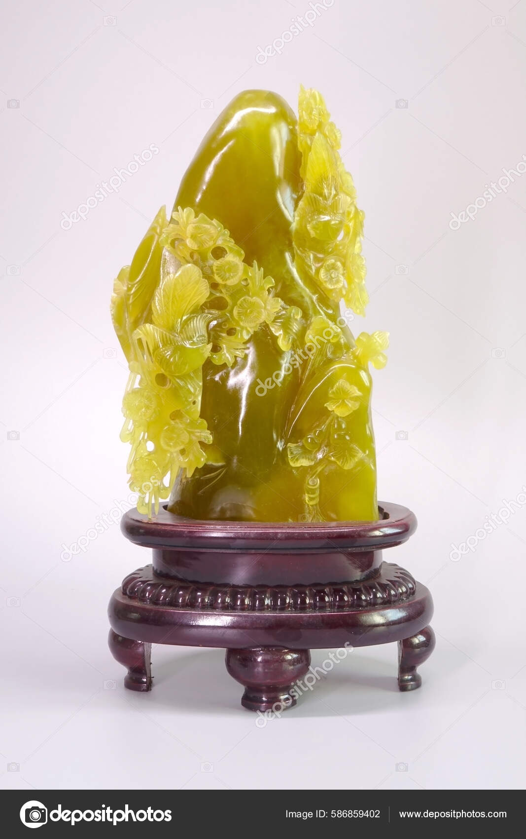 Antique Chinese Nephrite Jade Carving Isolated Grey Color Background ...