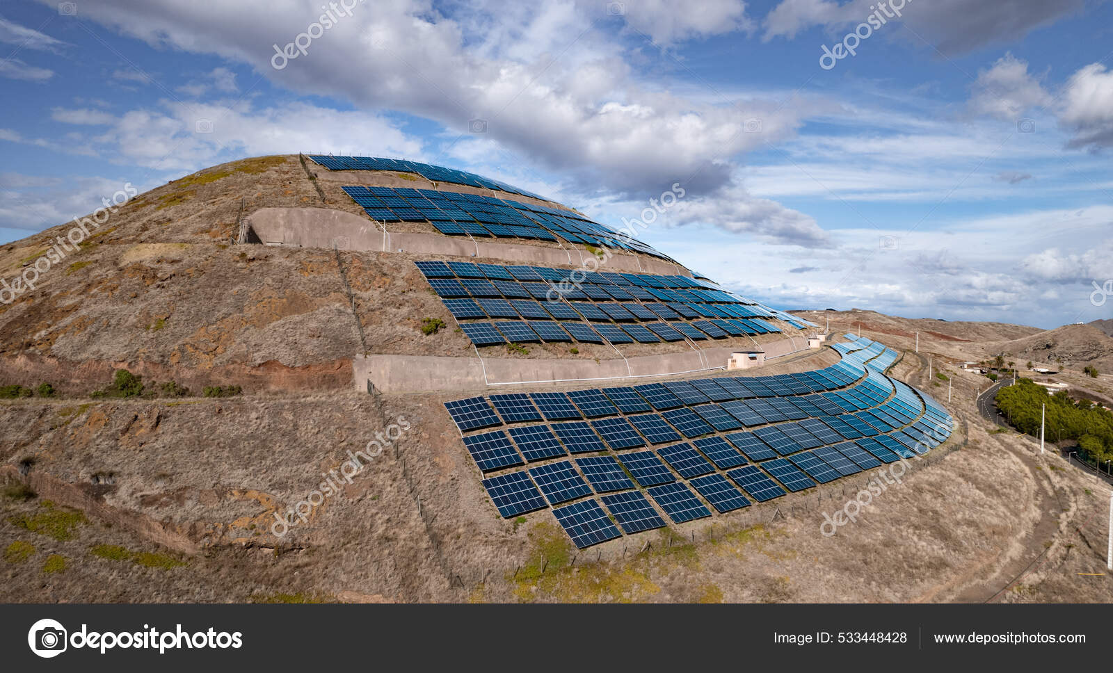 Solar panels on hill in countryside — Stock Photo © kegfire #533448428