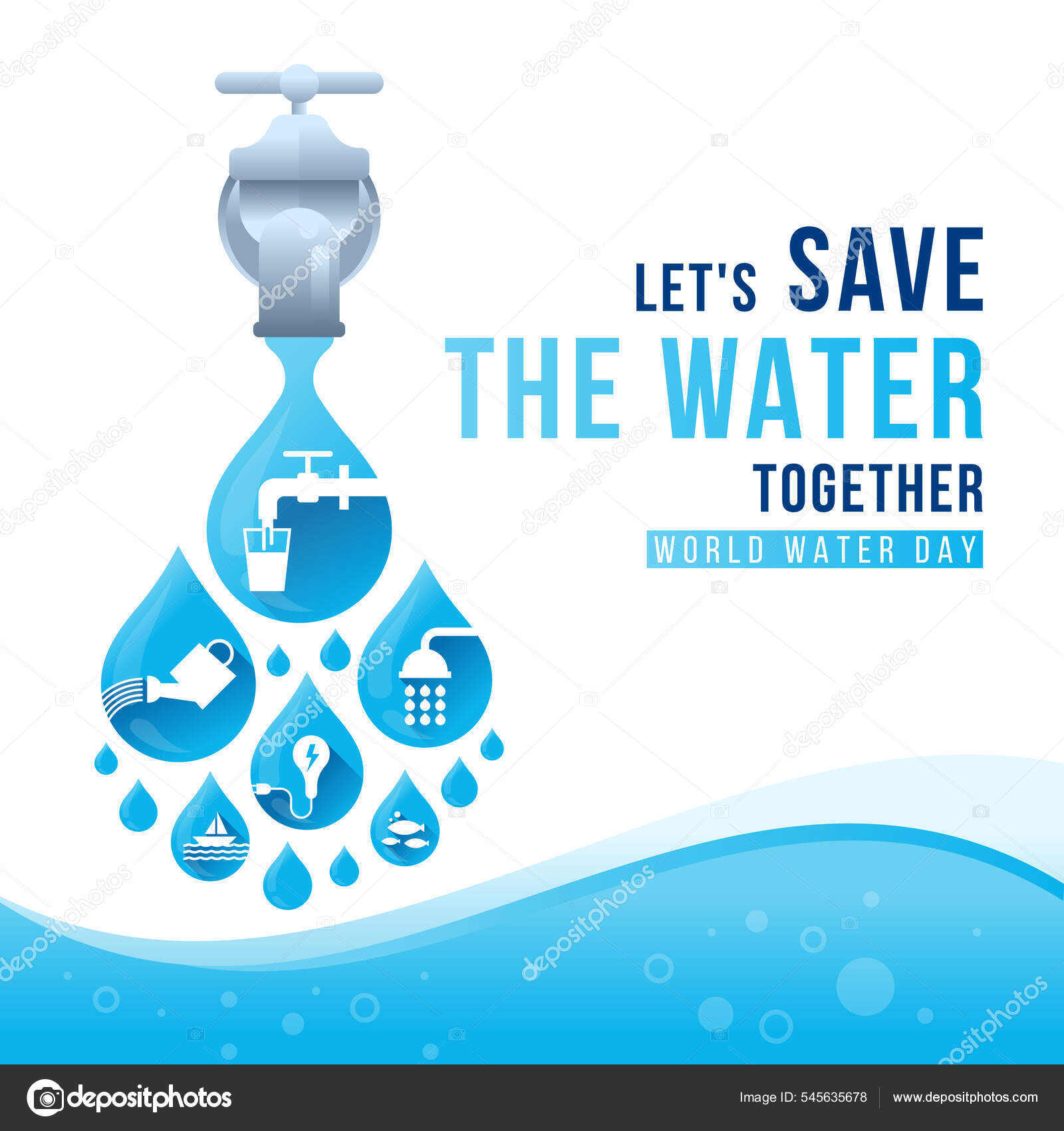 World Water Day Banner Let's Water Together Text Blue Drops Stock ...