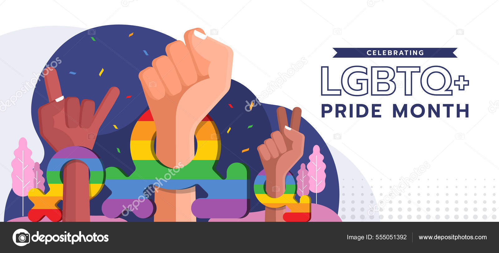 Celebrating Lgbtq Pride Month Hands Wearing Large Rainbow Male Sign ...