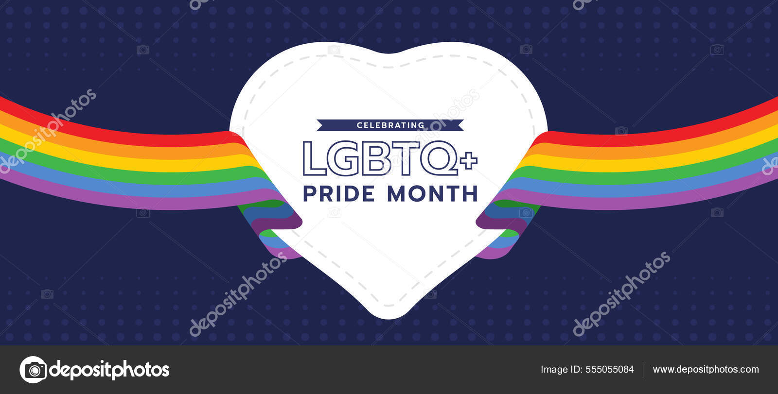 Celebrating Lgbtq Pride Month Text White Heart Rainbow Flag Ribbon ...
