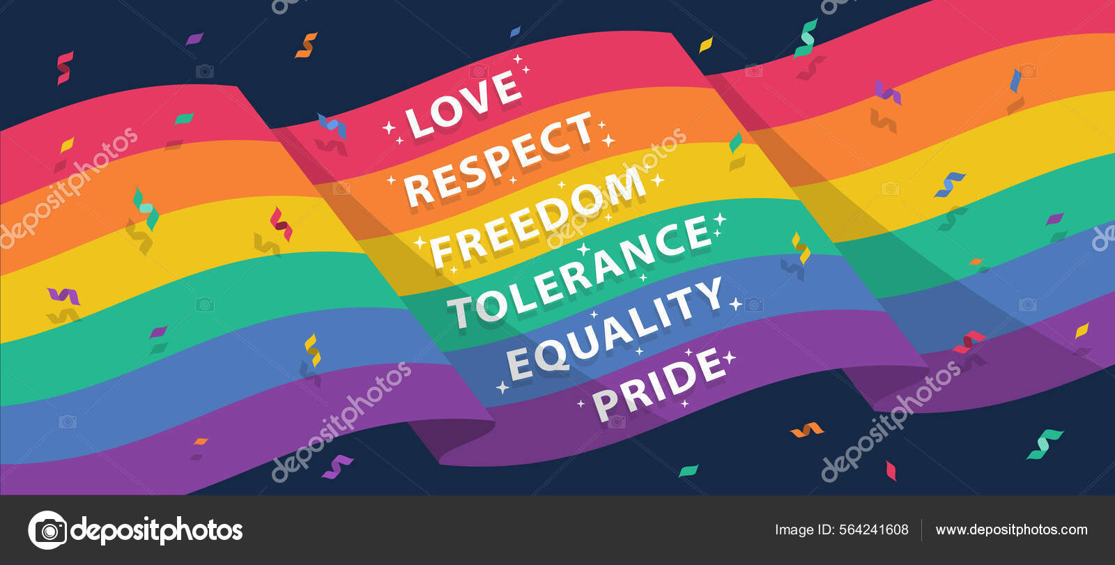 Love Respect Freedom Tolerance Equality Pride Text Waving Rainbow Pride ...