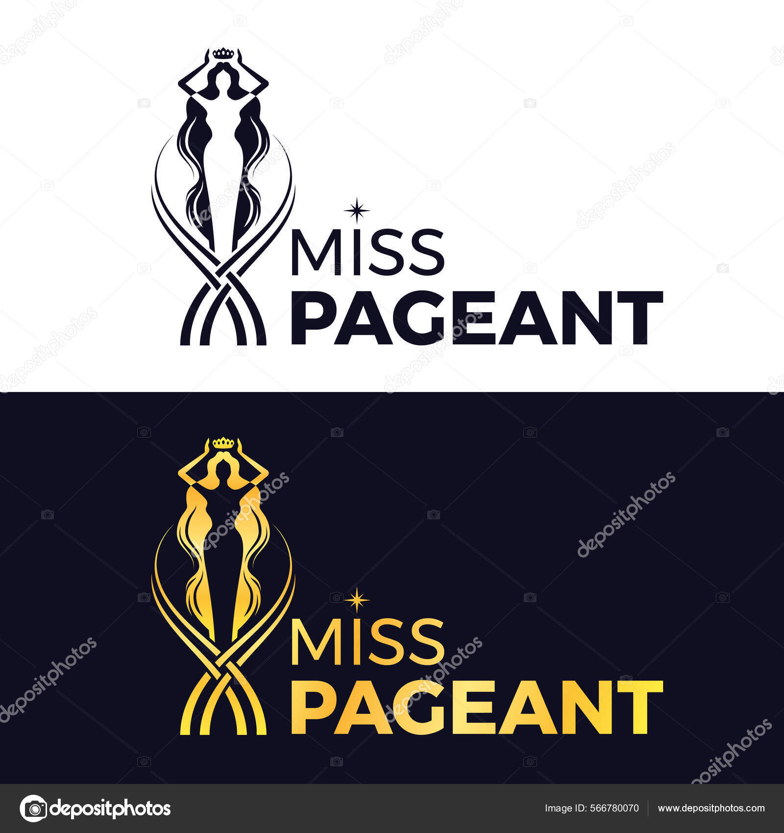 Miss Pageant Logo Black Gold Beauty Queen Pageant Long Hair Vetor de ...
