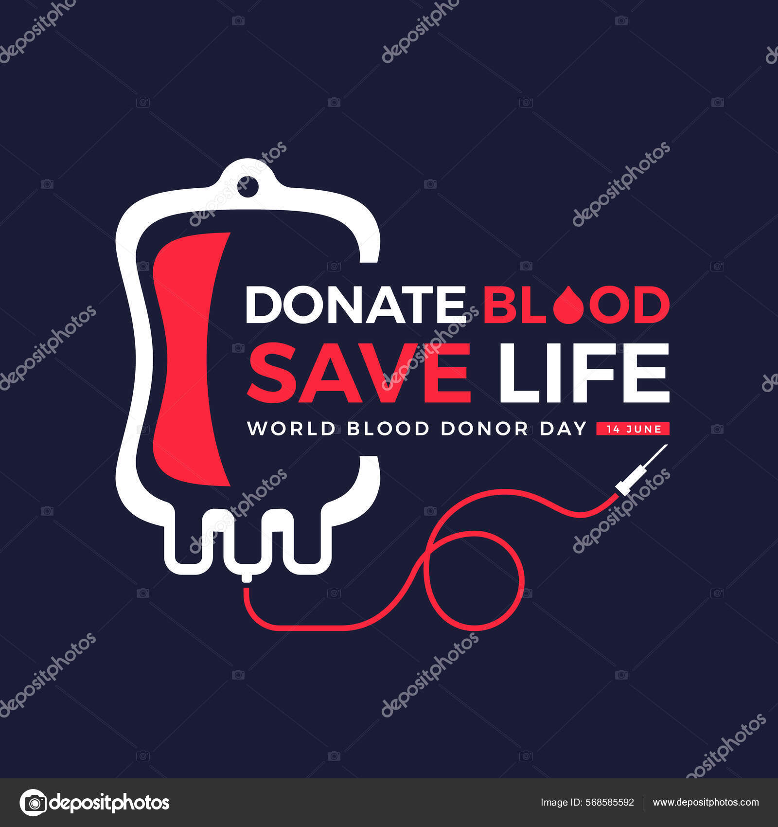 World Blood Donor Day Donate Blood Life Text White Red Stock Vector ...