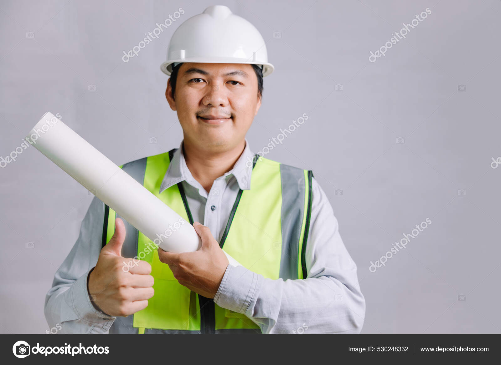 Young Man Architect Engineer Wearing Reflector Safety Helmet ...
