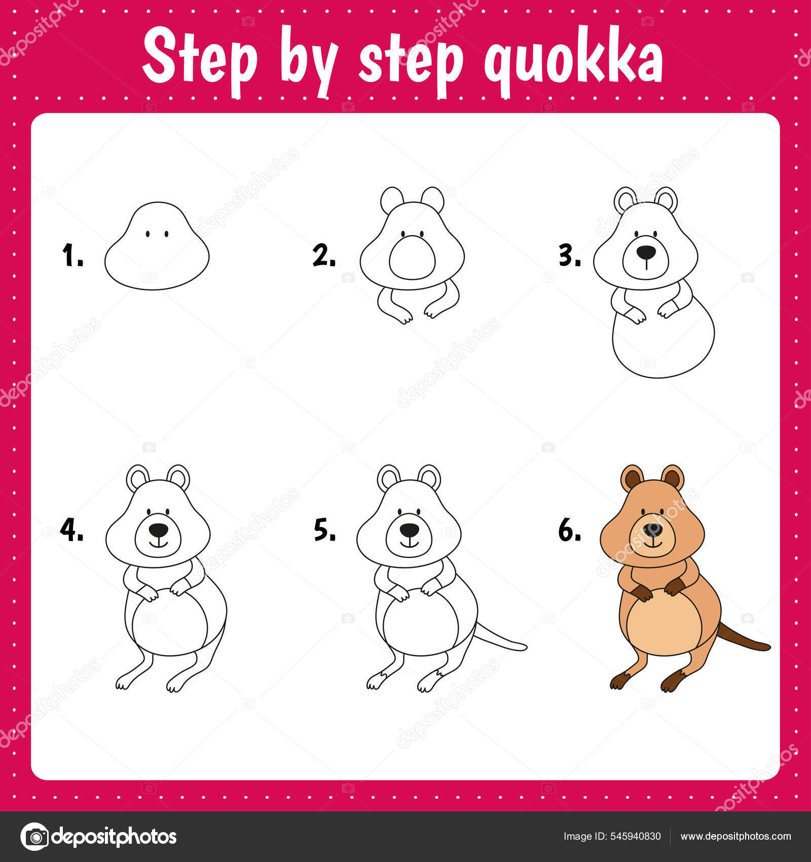 Drawing Lesson Children How Draw Quokka Drawing Tutorial Funny Animal ...
