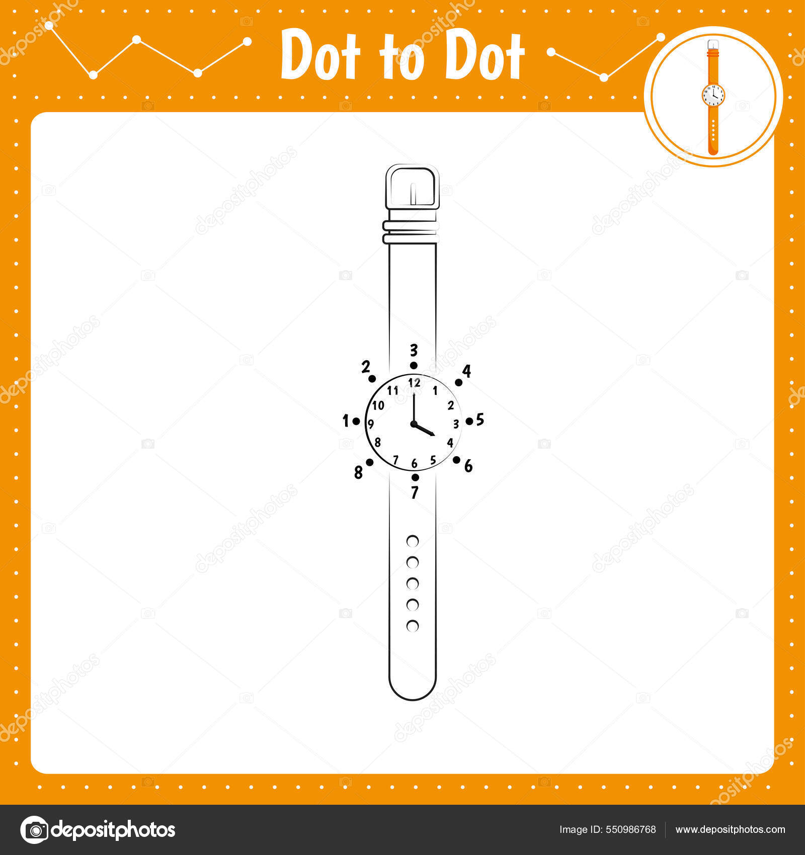 Conecta Los Puntos Punto Punto Juego Educativo Reloj Relojes Vector de ...