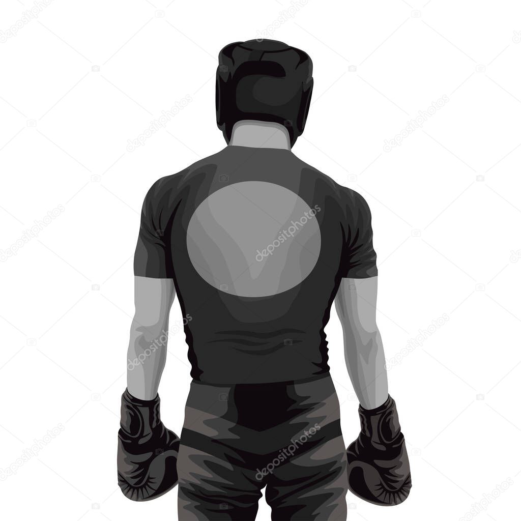 MMA fighter back view black and white realistic vector illustration ...