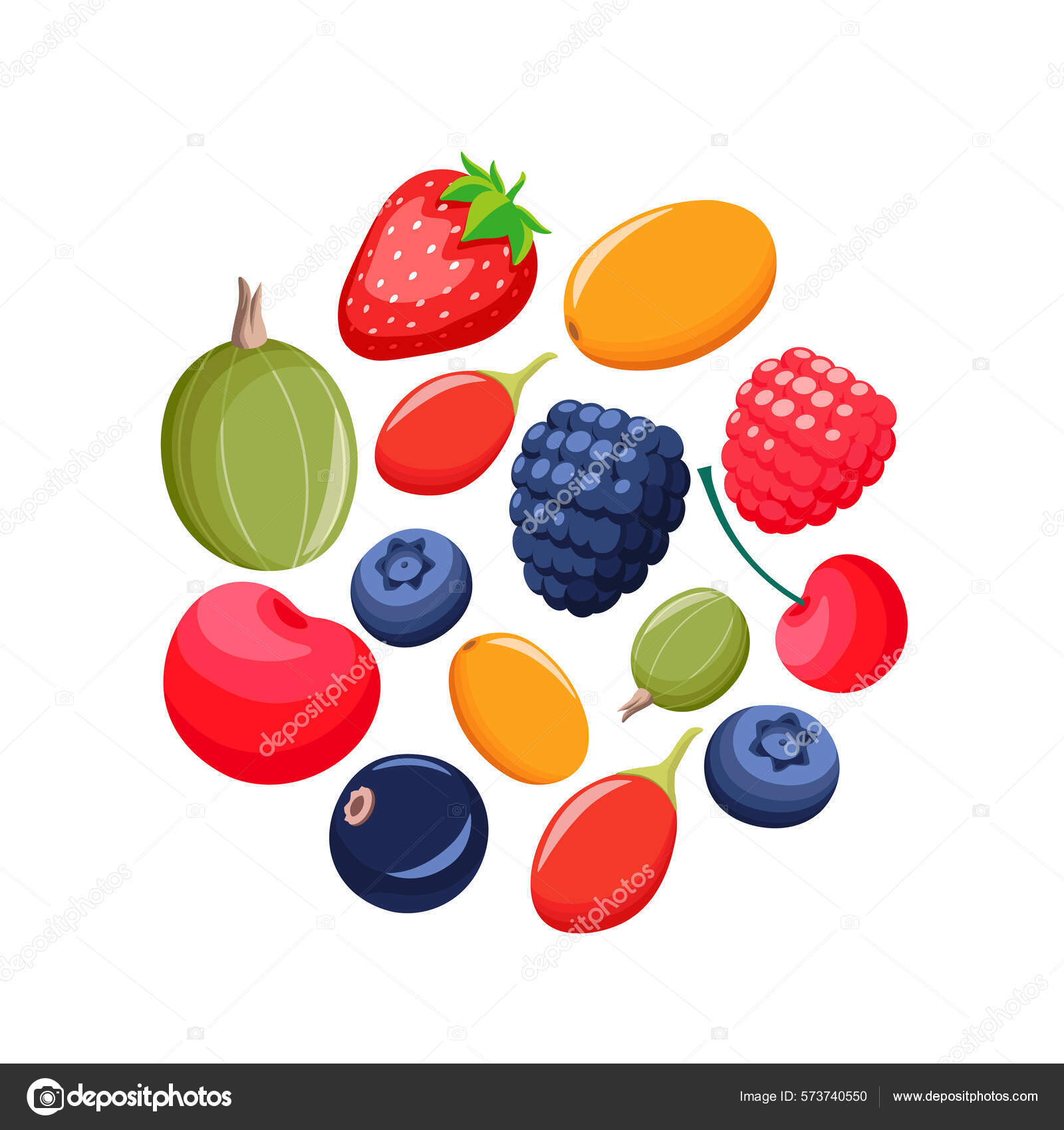 Set Different Berries Circle Flat Vector Style Collection Berries ...