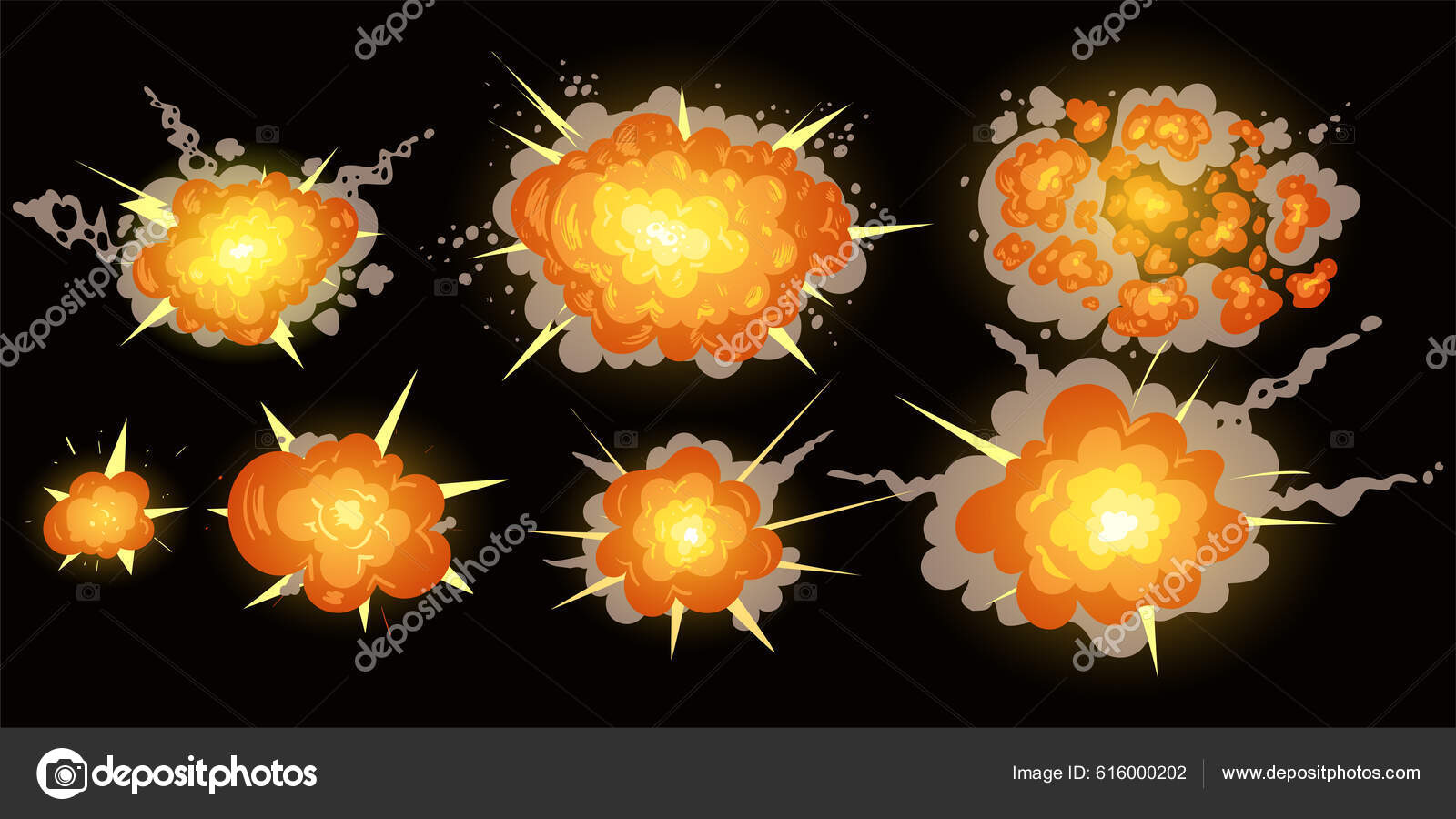 Ledakan Kartun Terjadi Layar Hitam Vektor Api Dari Ledakan Bahan Vektor ...