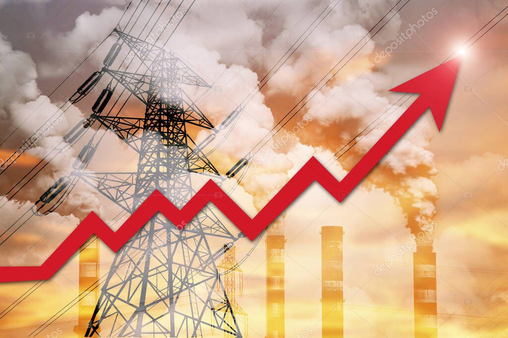 energy crisis concept power shortage and increased energy consumption. Image of a high voltage ...