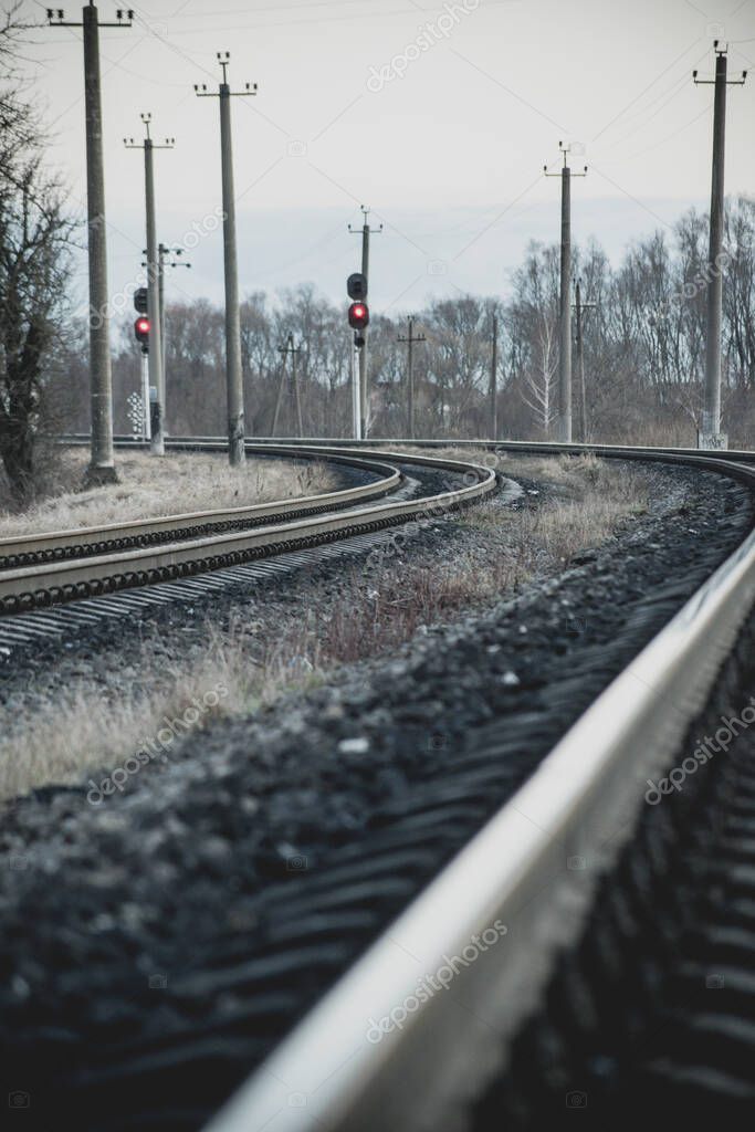 Rail branching. Railway close up. Rails for high-speed trains. Railway ...