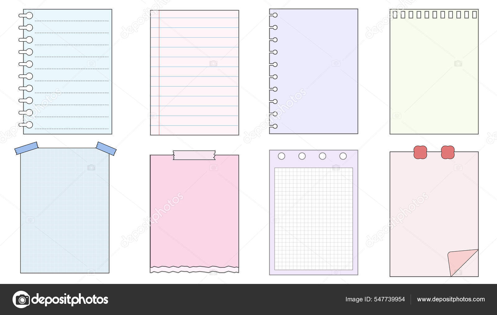 Set Dari Template Kertas Kosong Catatan Bergaris Yang Dapat Dicetak ...