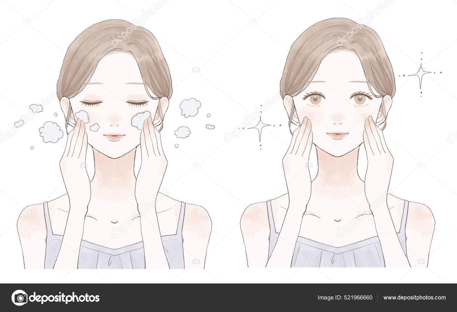Women Cleansing Washing Faces White Background Stock Vector by ...
