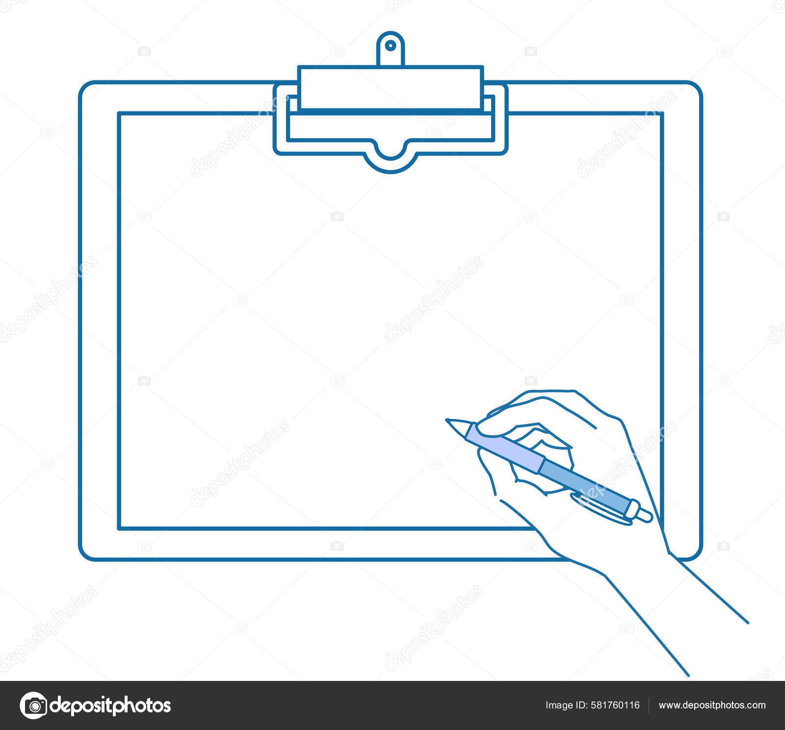 Illustration Hand Penand Clipboard Line Drawing Whitepaper Horizontal ...