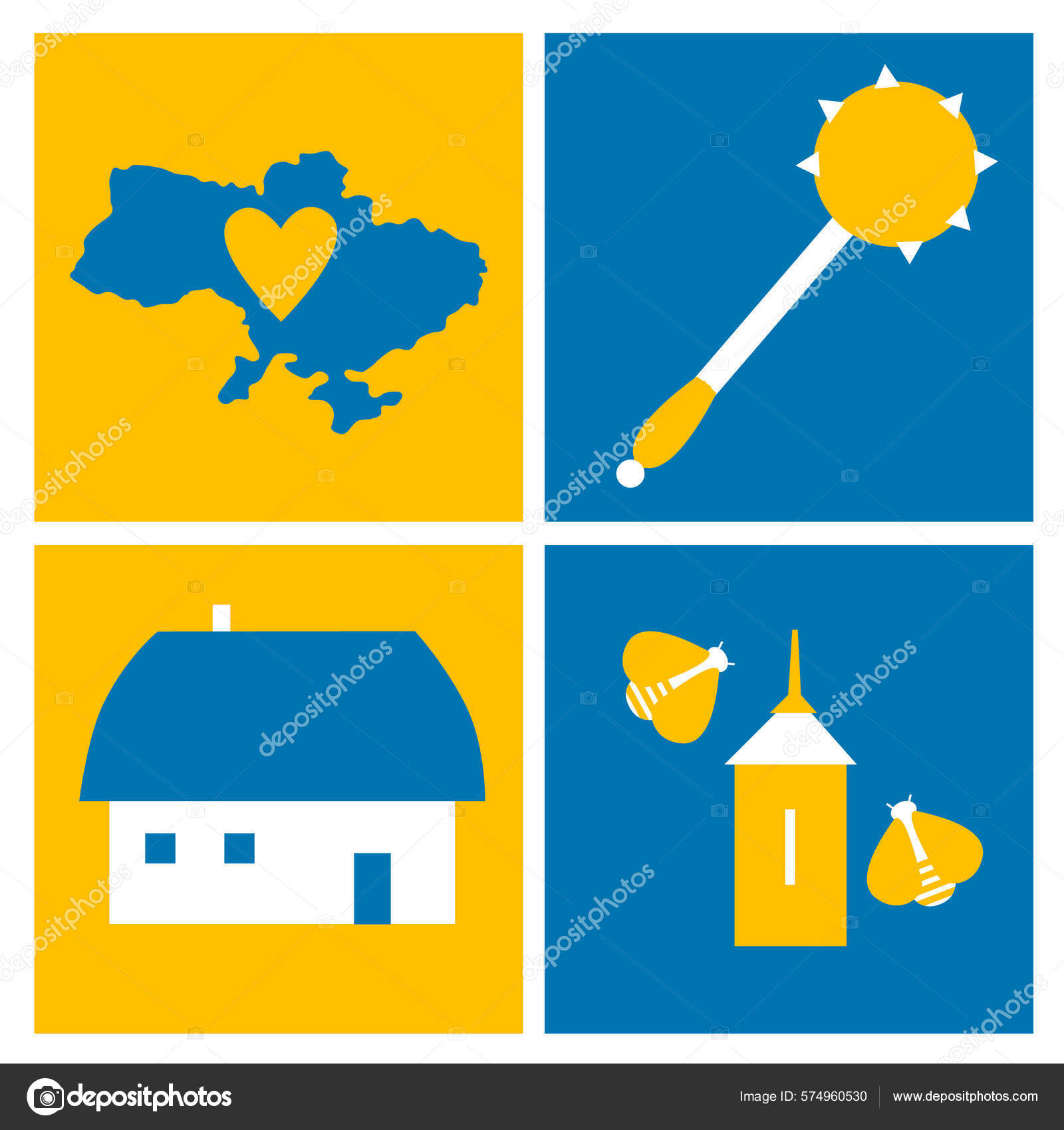 Ukraine Icon Set Ukrainian Honeycomb Heart Contour Ukrainian Map Mace ...