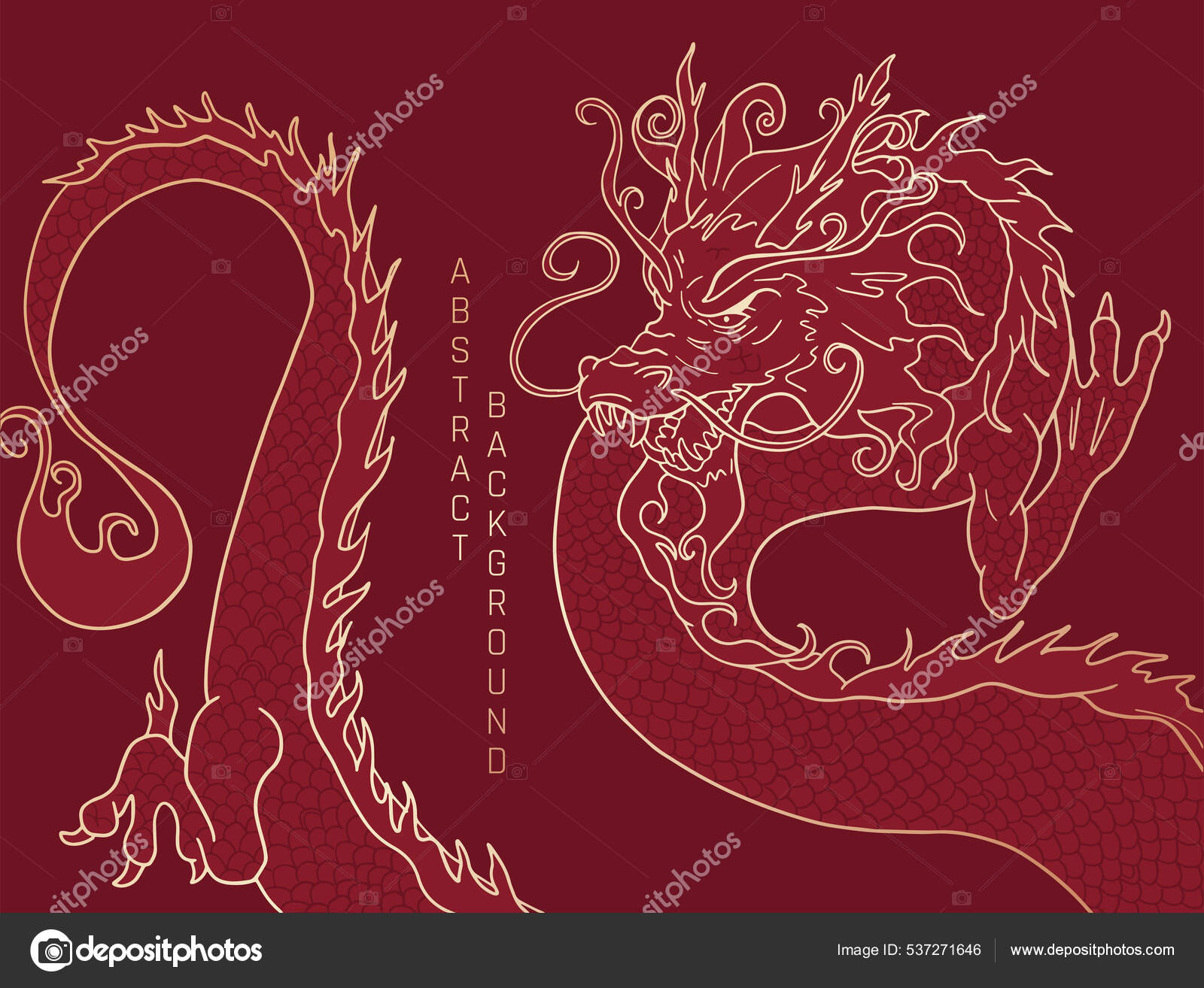 Hand Drawn Long Vector Dragon Red Gold Colours Stock Vector by ©jeid6x ...