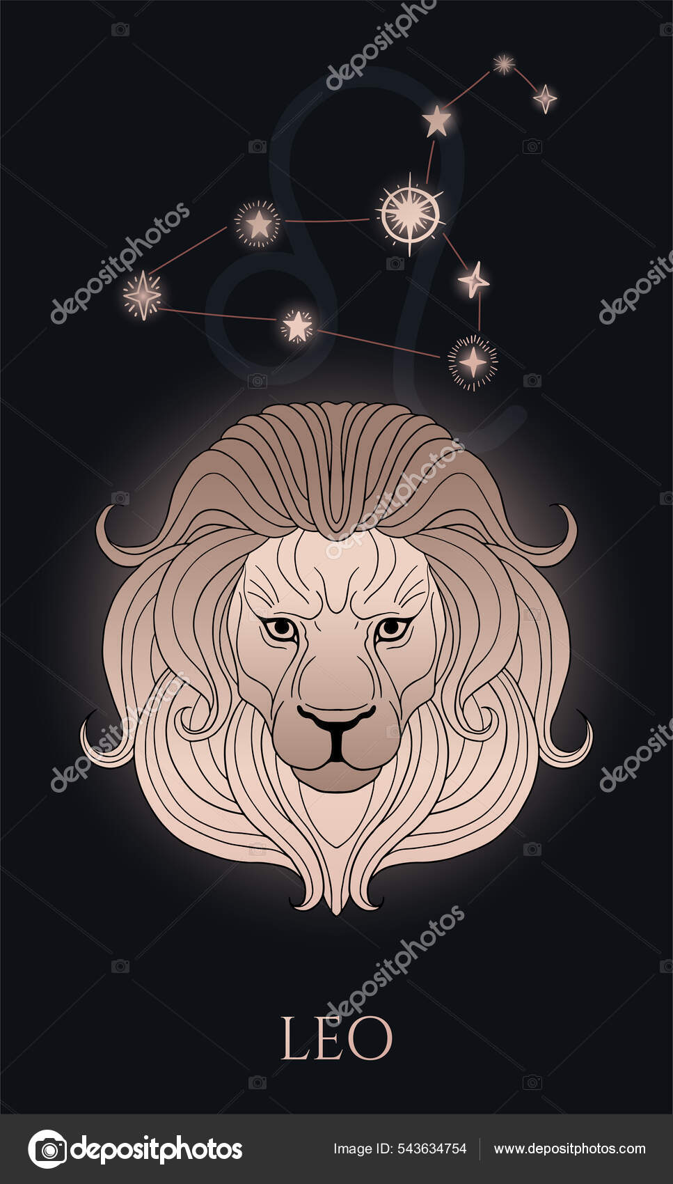 Ilustración Cabeza León Signo Del Zodiaco Leo Negro Oro Con Vector De