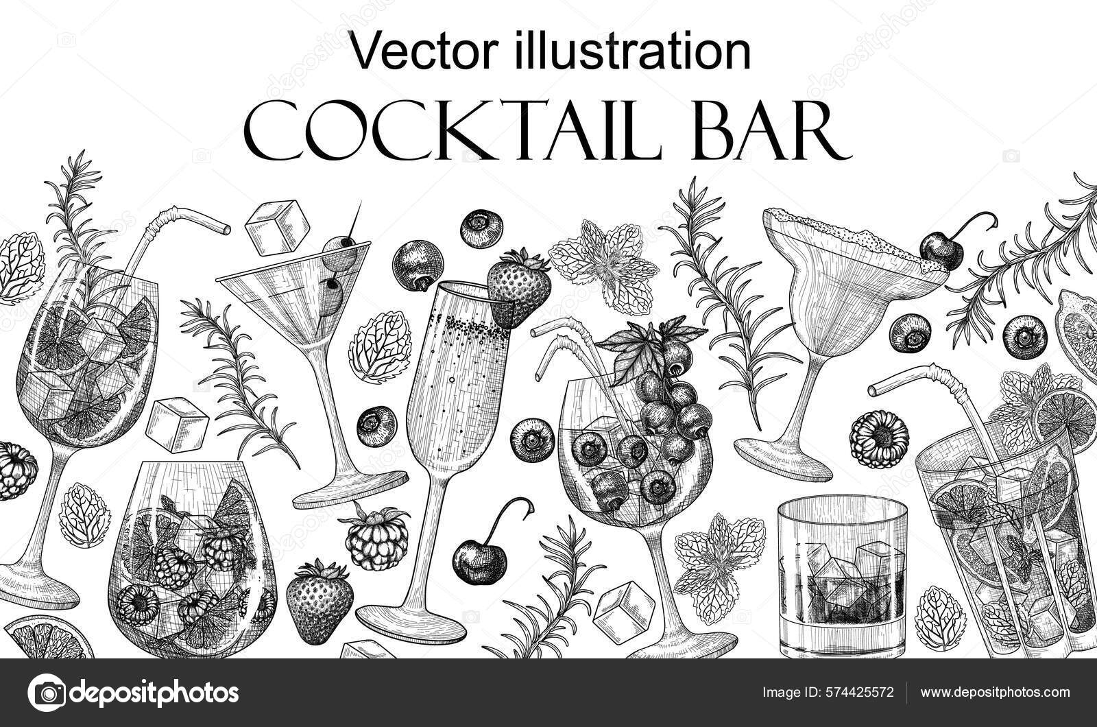 Vector Banner Template Cold Drinks Glasses Engraving Style Graphic ...