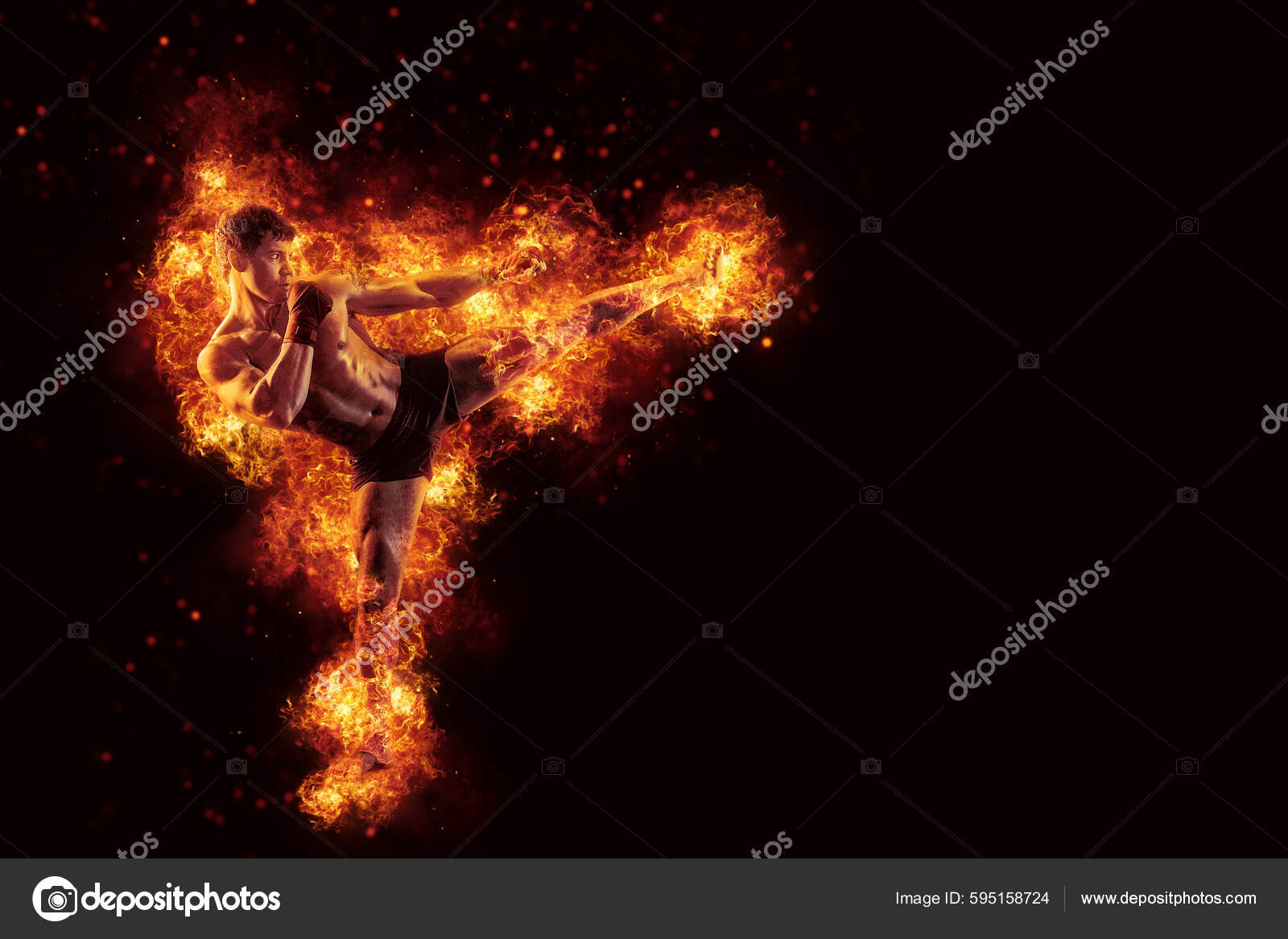 Fighter Man Punching Fire Mma Fighter — Stock Photo © zamuruev #595158724