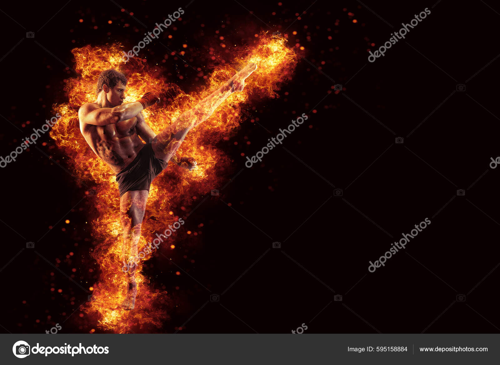 Fighter Man Punching Fire Mma Fighter Stock Photo by ©zamuruev 595158884