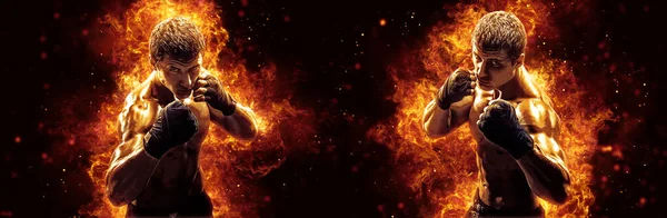 Fighter Man Punching Fire Mma Fighter — Stock Photo © zamuruev #595158724