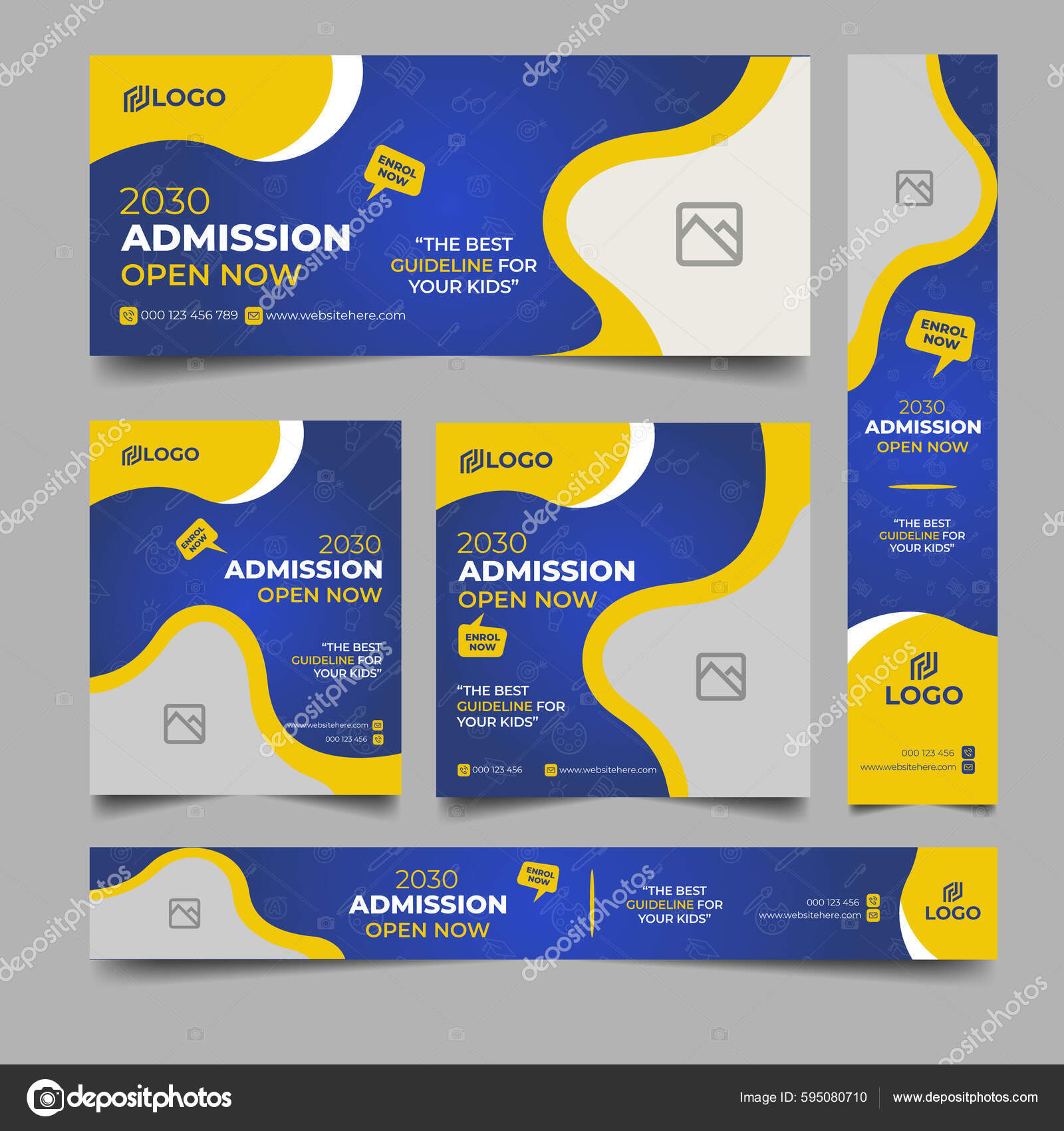 School Admission Web Banner Set Social Media Cover Page Design图库矢量图作者：© armanmojumdar49 595080710