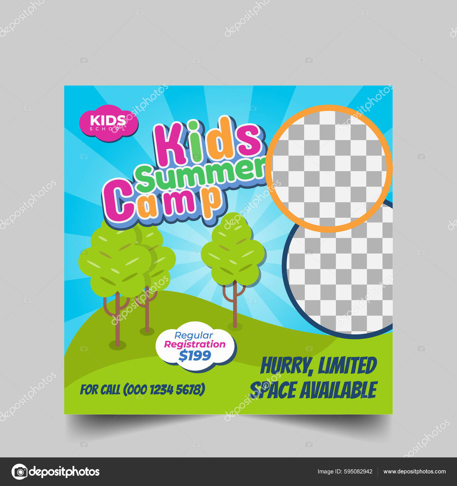 Kids Summer Camp Social Media Post Design Modern Kid's Camping Vector ...