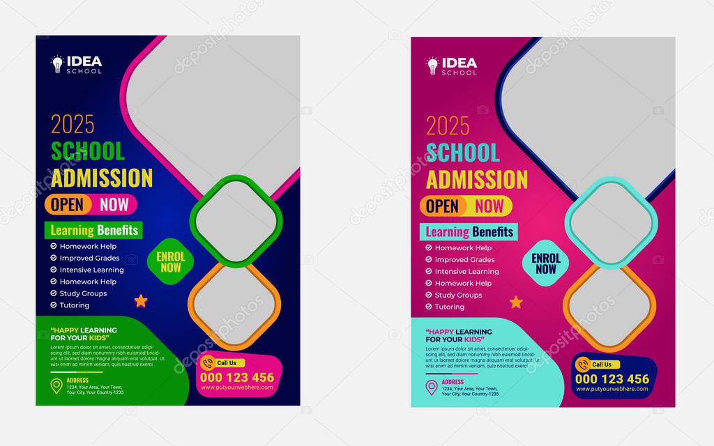 Colorful school admission flyer template design. Kids school design for ...