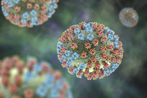 Virus de la influenza H3N2, ilustración 3D que muestra picos de ...
