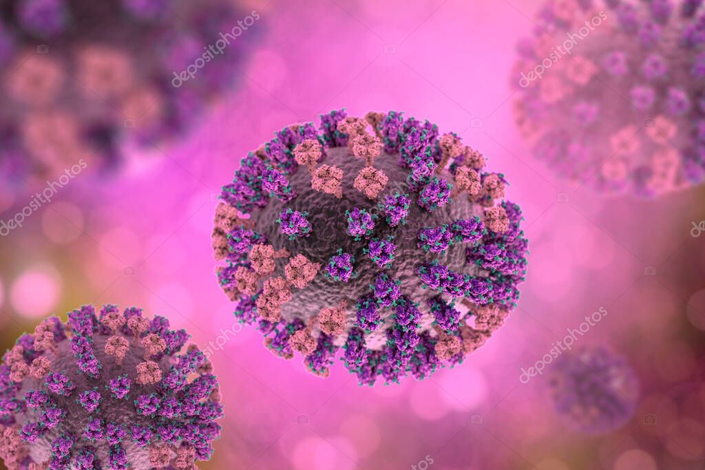 Virus de la influenza H3N2, ilustración 3D que muestra picos de ...