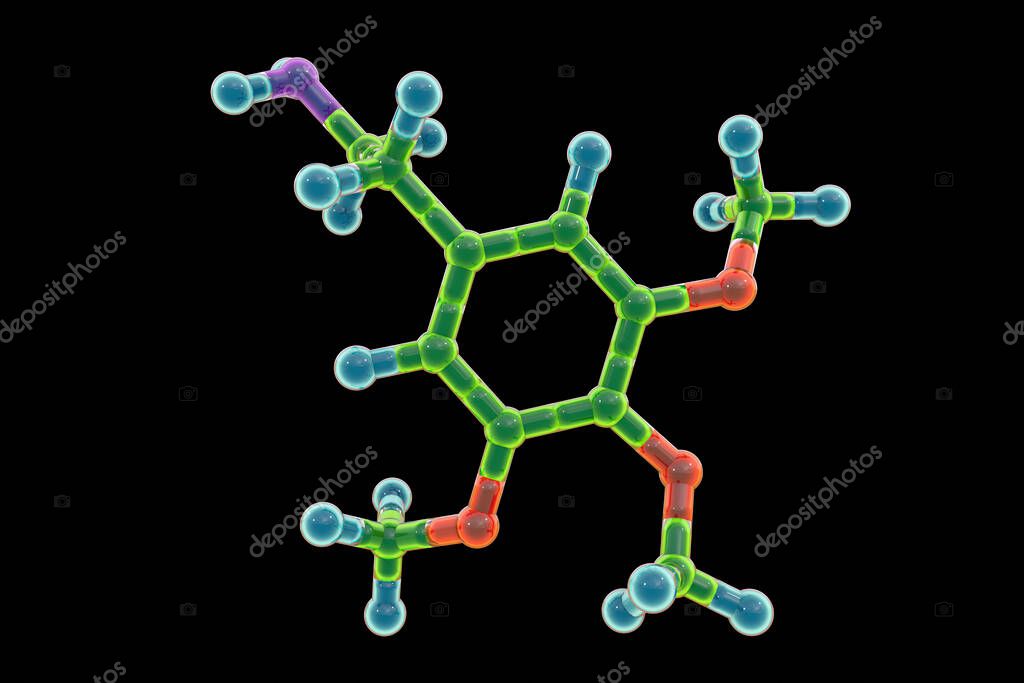 Molécula de mescalina, una sustancia alucinógena natural presente en la ...