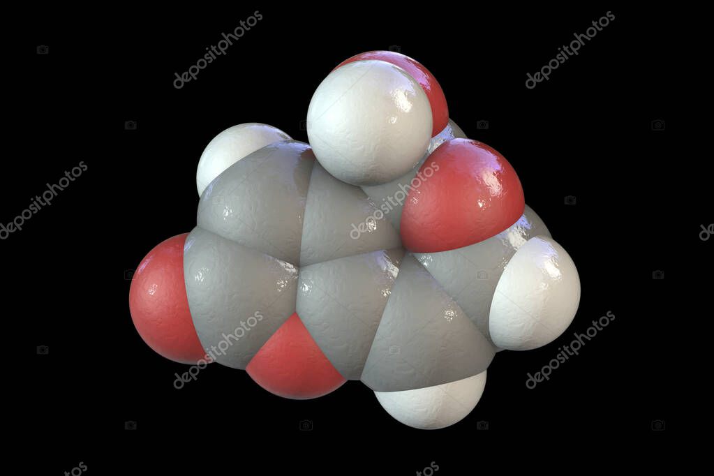 Molecule of patulin toxin, 3D illustration. Micotoxina producida por ...