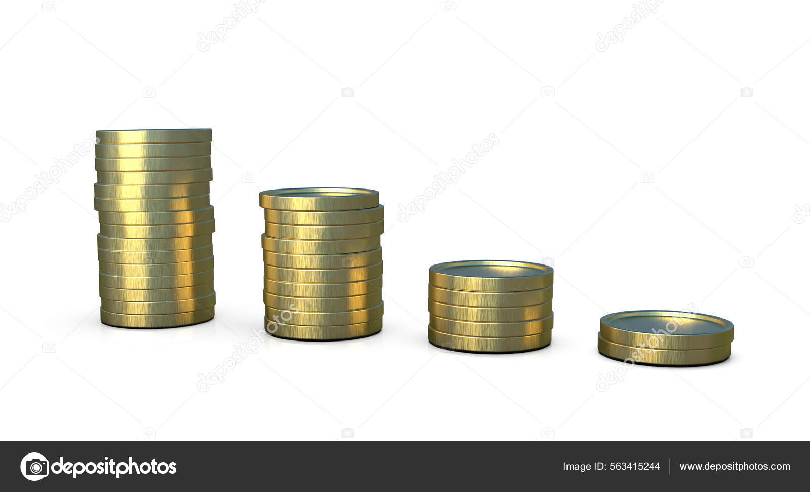 Golden Coin Stacks Decreasing Number Decline Tendency Concept ...