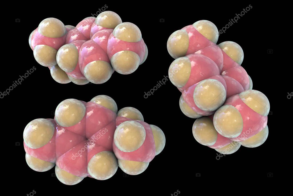 Molécula de gamma-terpineno, ilustración 3D. Compuesto orgánico natural ...