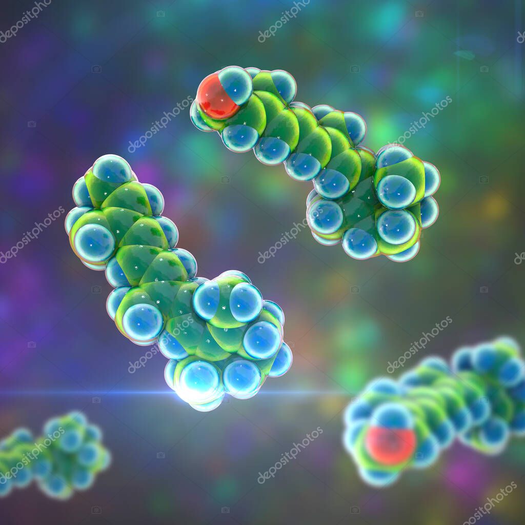 Modelo molecular de vitamina A, retinol, ilustración 3D. Desempeña una ...