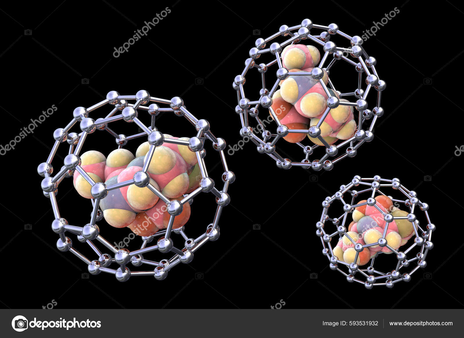Fullerene Nanoparticles Containing Drug Molecule Conceptual Illustration Fullerene Carbon ...