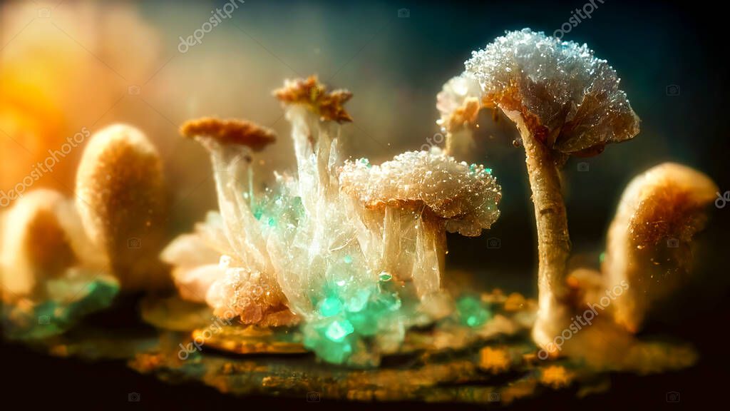 Micelio de hongos microscópicos, ilustración en estilo 3D. Hermoso ...