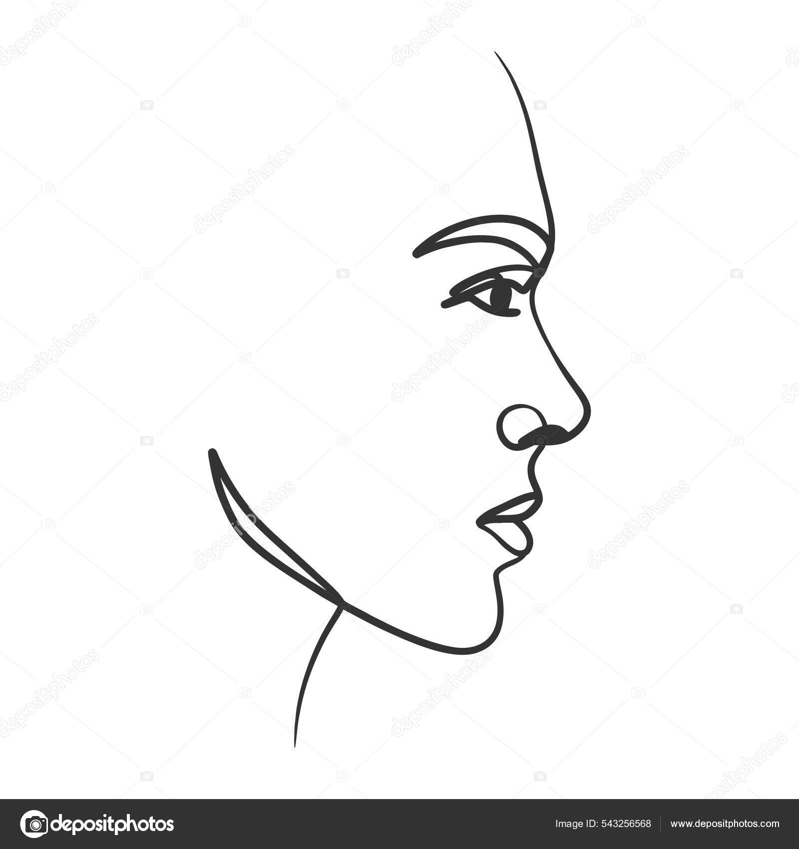 Kontinuerlig Linje Tegning Kvinde Ansigt Sød Kvindelig Lineært Portræt Linje Stockvektor af ...