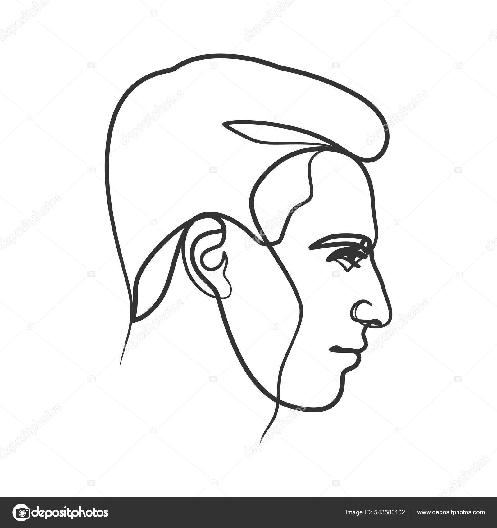 Dibujo Línea Continua Cara Del Hombre Retrato Hombre Una Línea Vector ...