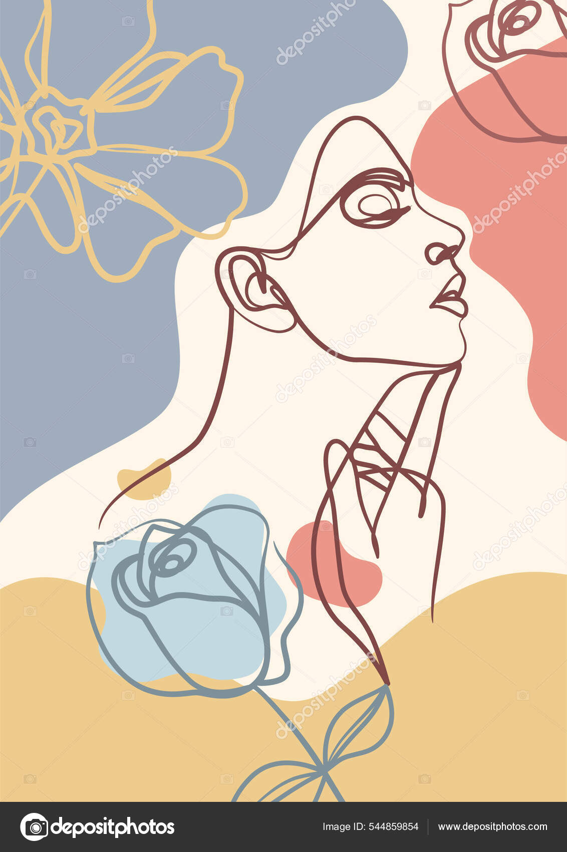Woman Face One Line Art Drawing Poster Continuous Line Drawing Stock