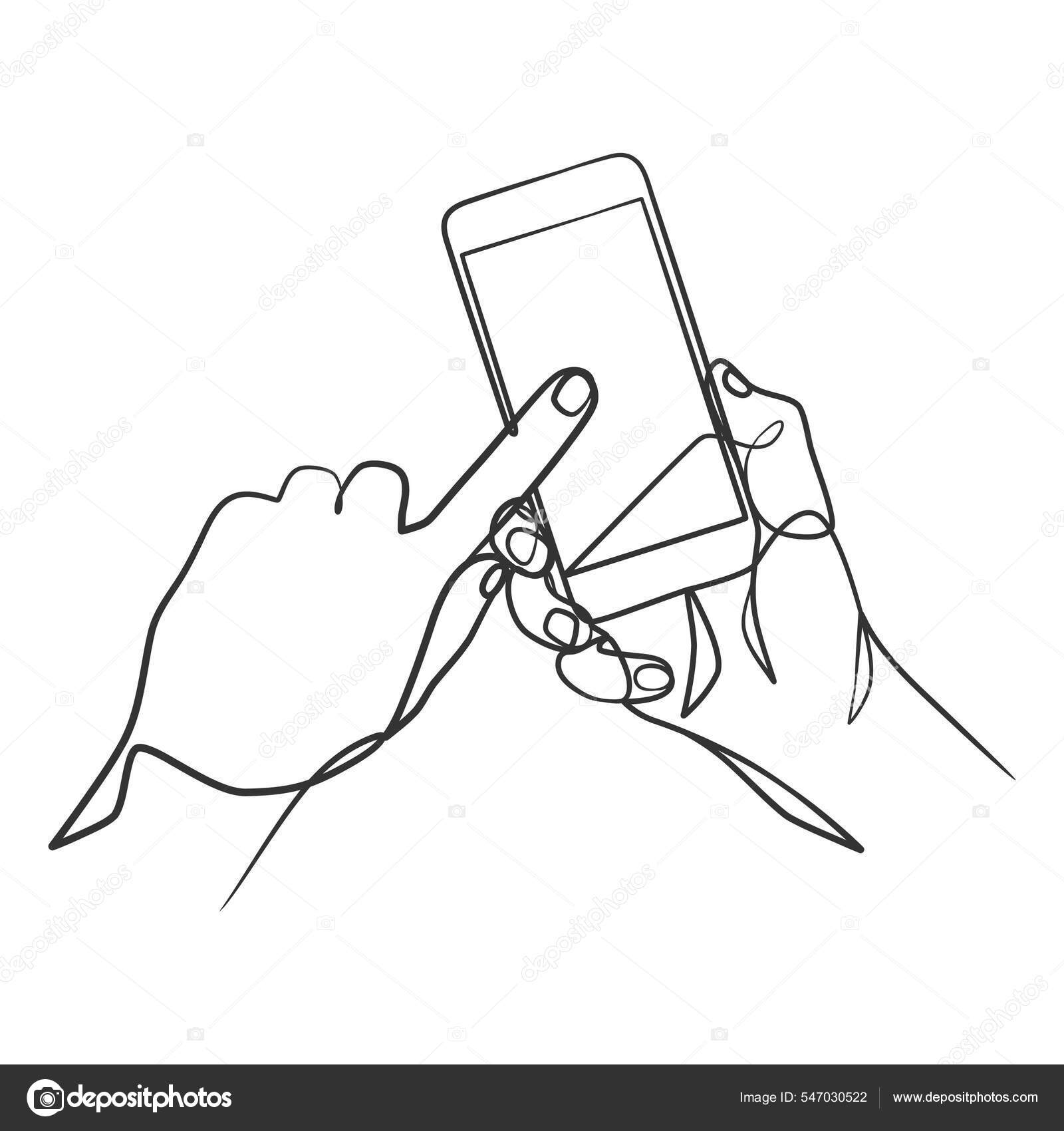Nepřetržitá Kresba Ruky Držící Chytrý Telefon Obrys Kresby Ruky Držící ...