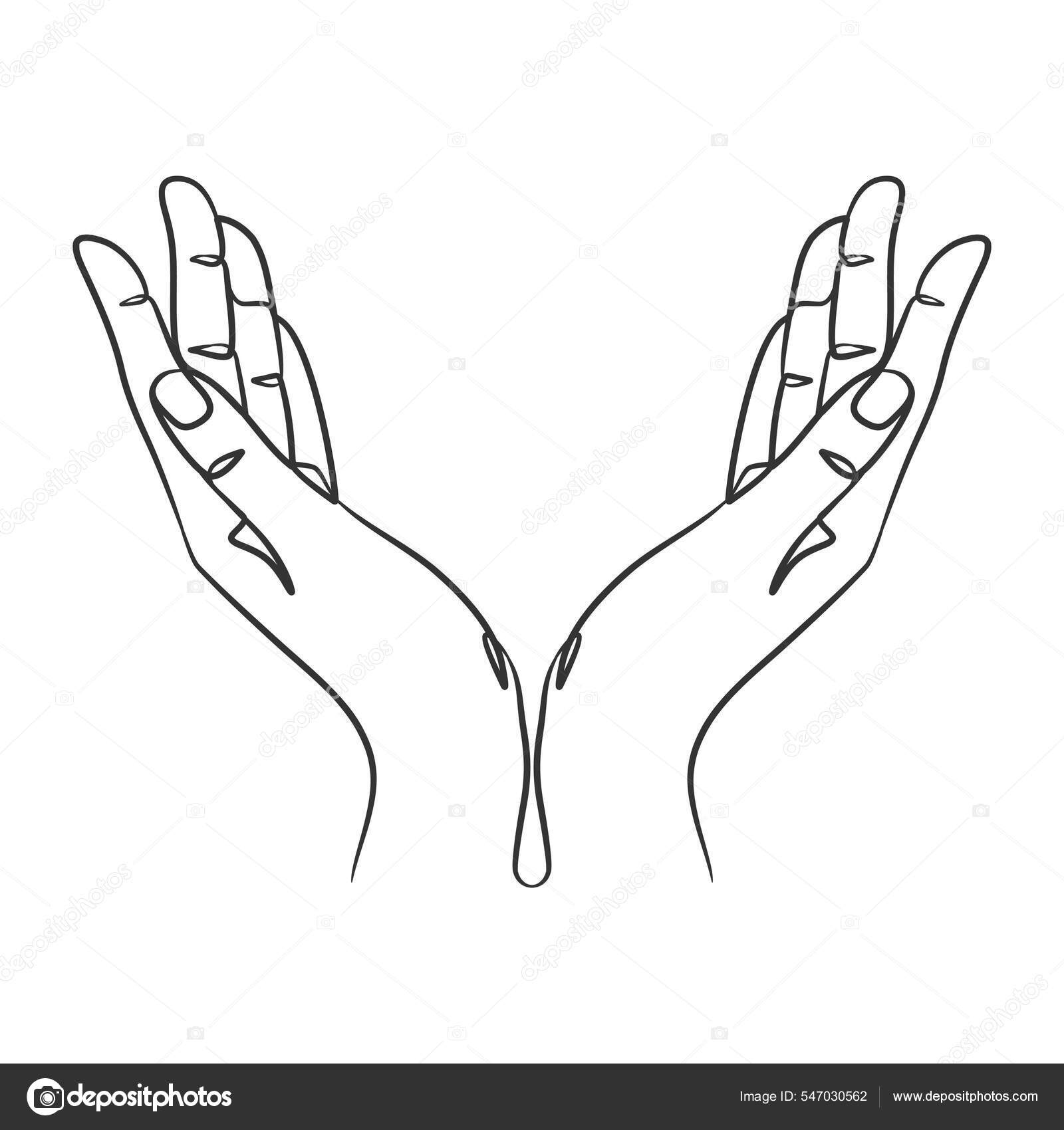 Línea Continua Dibujo Mano Orante Esquema Dibujando Las Manos Posición ...