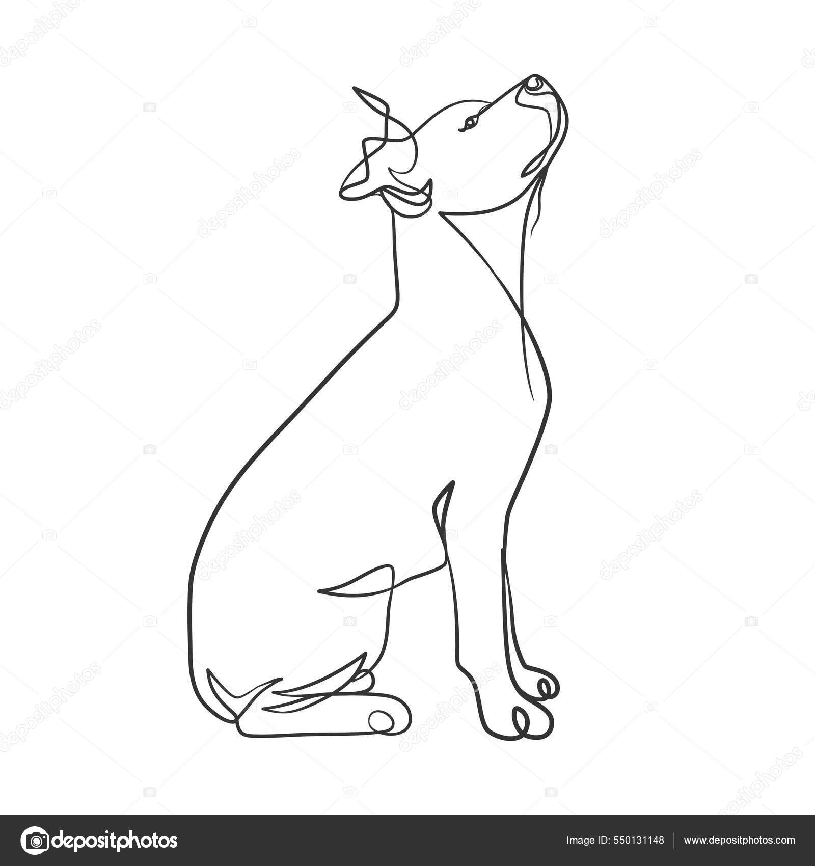 Dibujo Continuo Una Línea Perro Perro Una Línea Dibujo Estilo vector ...