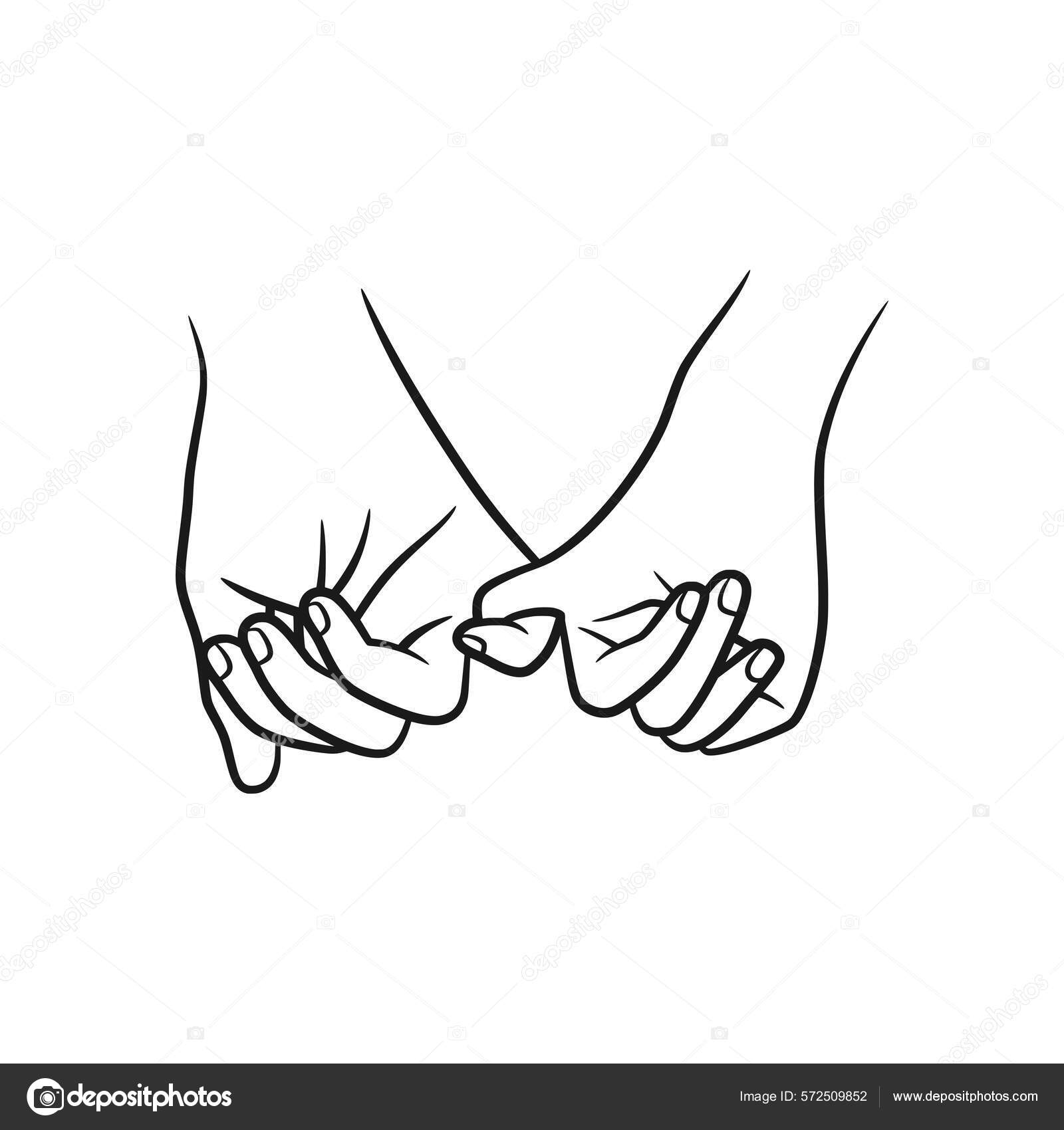 Paar Tekening Schets Hand In Hand